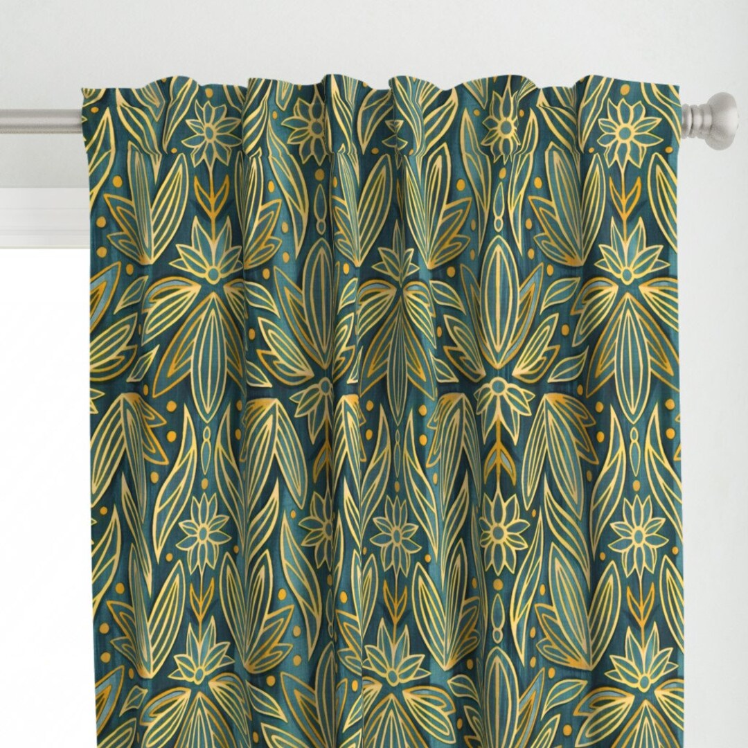 Abstract Botanical Curtain Panel - Rococo Gold Art Deco by Tigatiga ...