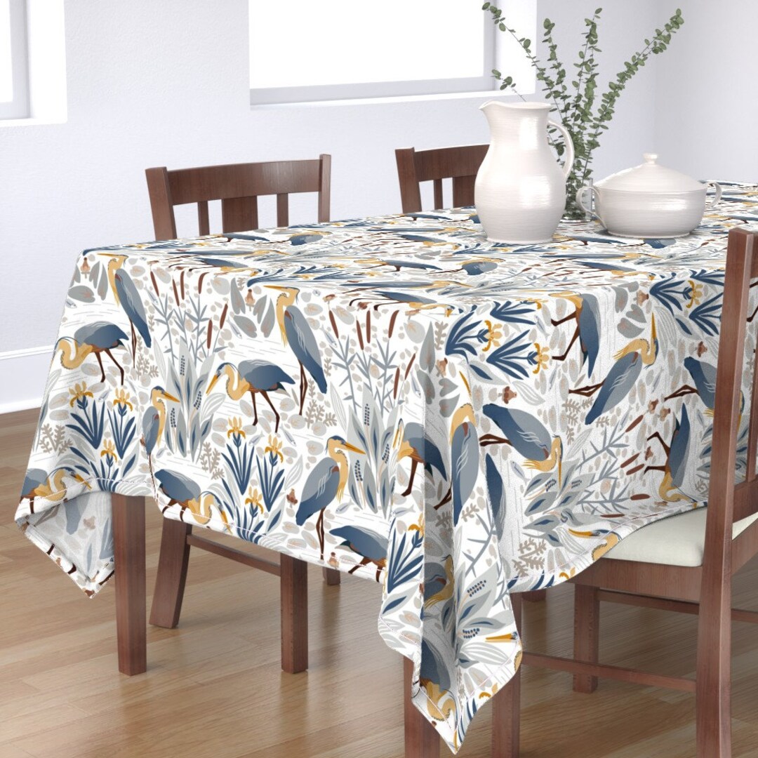 Bird Tablecloth Fishing Heron and Irises by Boszorka - Etsy