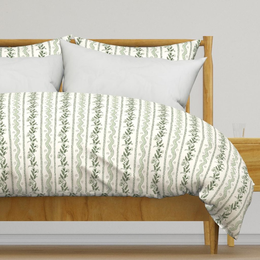 Green Floral Stripe Bedding - Green Floral Stripe by Danika_herrick ...