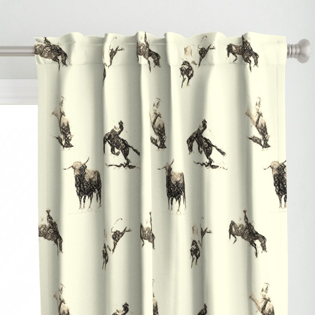 Rodeo Curtain Panel Ride'm Cowboy Toile by Redmares Sepia Toned Old ...