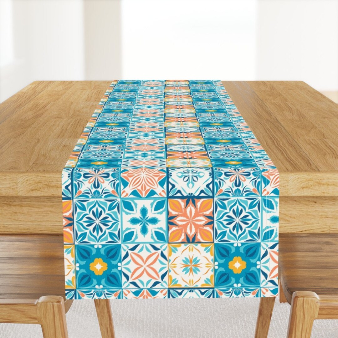 Talavera Tiles Table Runner - Talavera by Katerina_kirilova - Coral ...