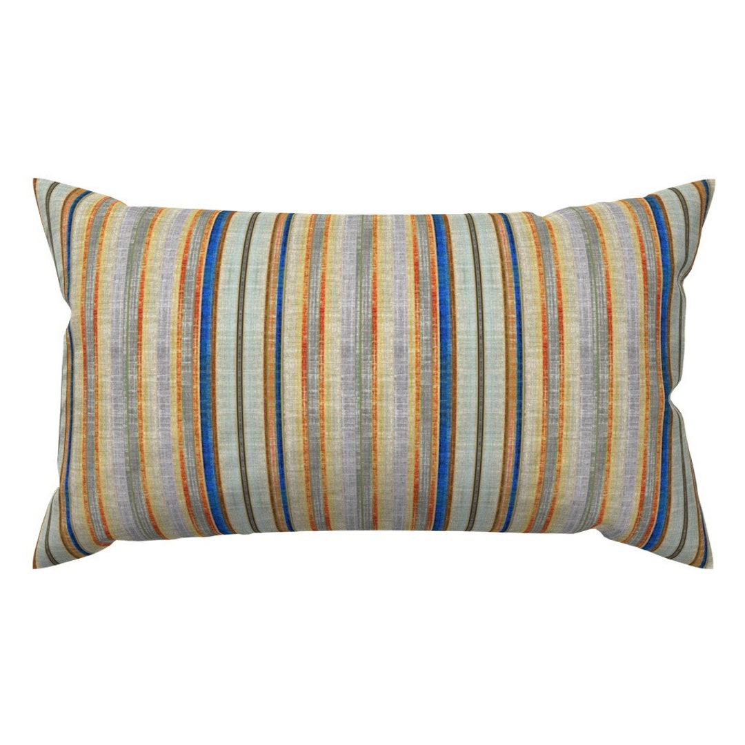 Blue Lumbar Pillow - Stripes Cobalt Rust Gray Orange Stripe Rectangle ...