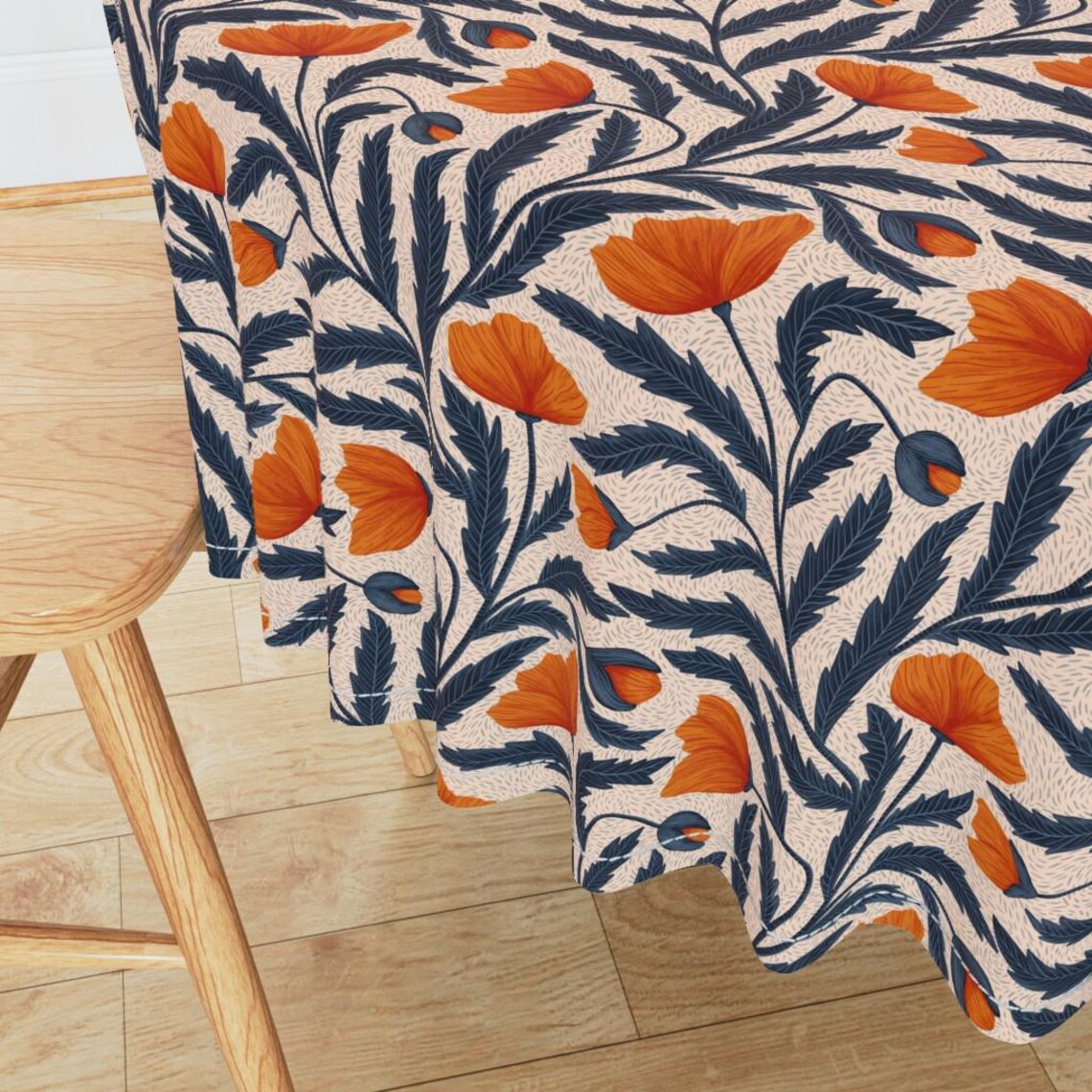 Botanical Tablecloth - Poppy Flower Blue and Orange by Denesannadesign ...