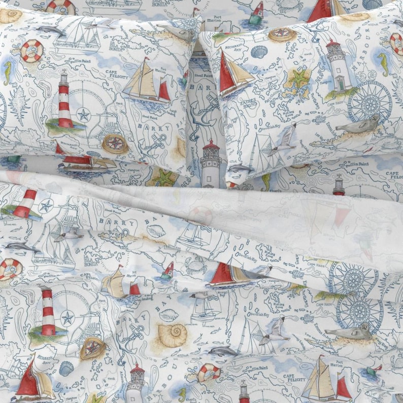 Nautical Sheets - Sail Away Map by Felicity_jane_design - Hand Drawn ...