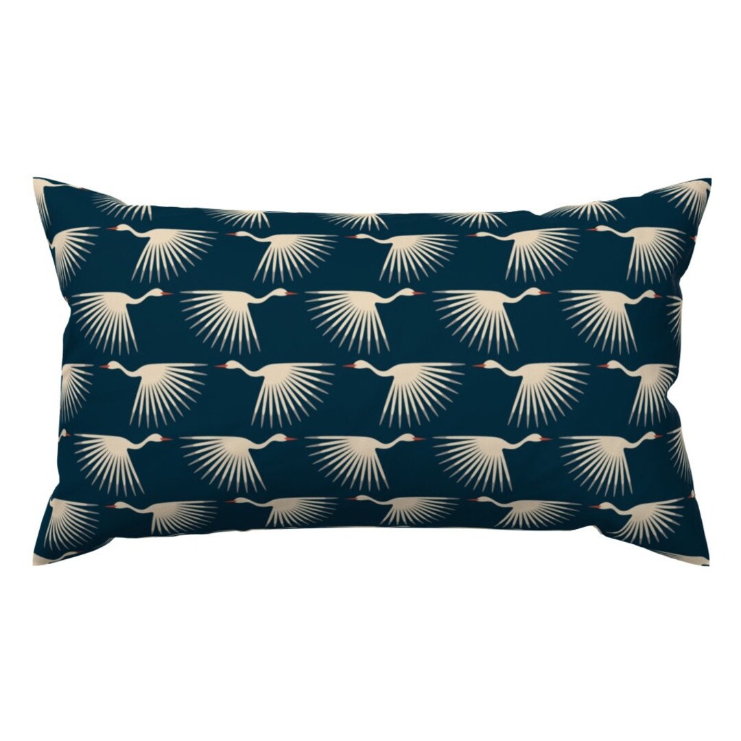 Art Deco Crane Accent Pillow Deco Cranes by Katerhees Dark Teal Blue ...