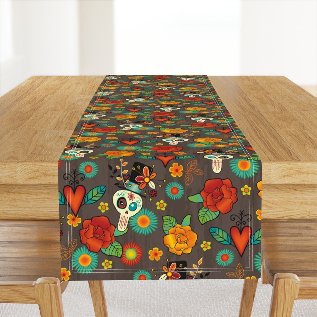 Sugar Skulls Table Runner Dia De Los Muertos by Jennartdesigns Day of ...