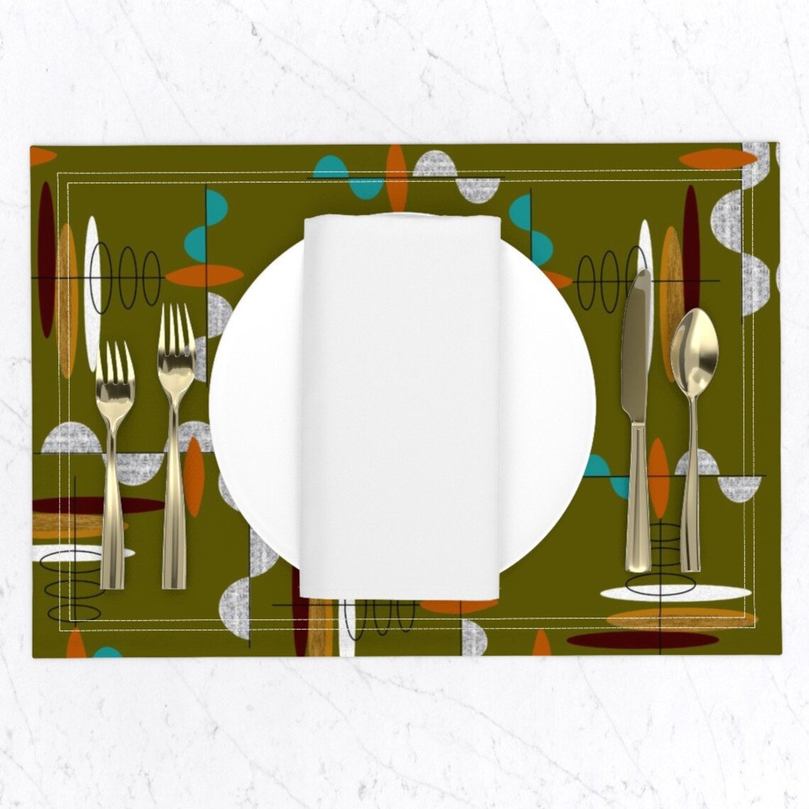 Mcm Placemats set of 2 Ovals and Half Moons Green by | Etsy