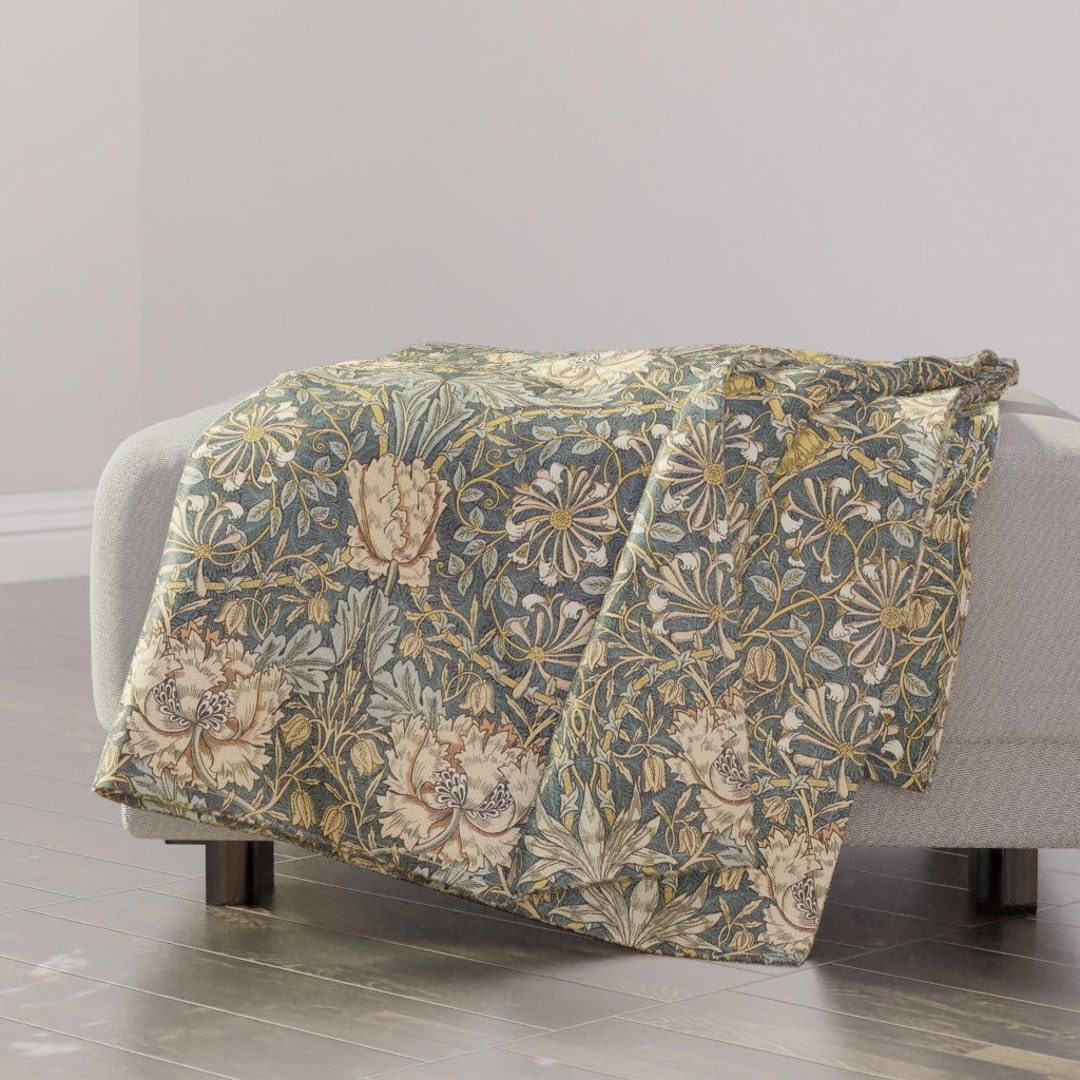 Floral Damask Throw Blanket Morris Honeysuckle by Peacoquettedesigns ...
