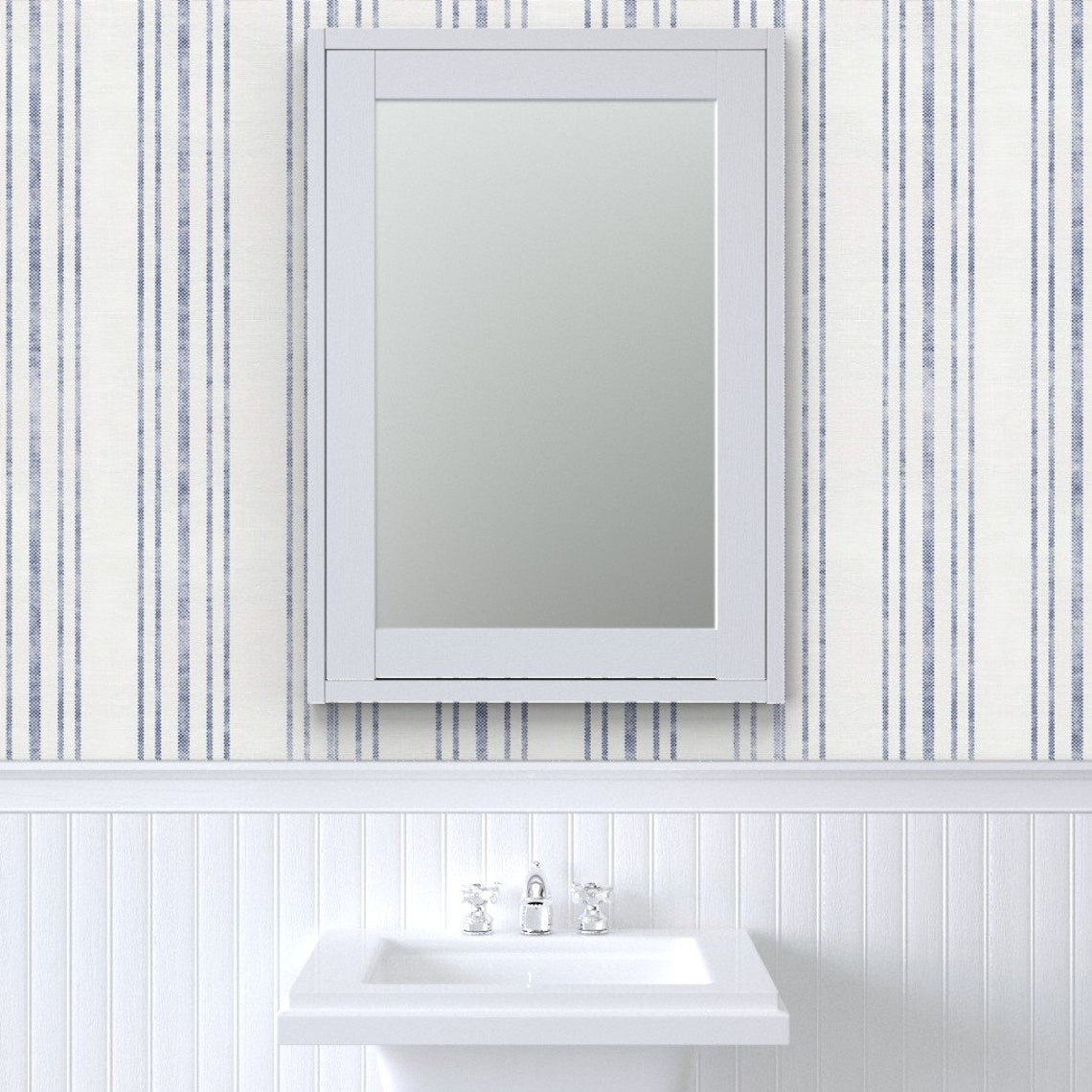 Blue French Ticking Non-pasted Wallpaper Farmhouse - Aegean Ticking ...