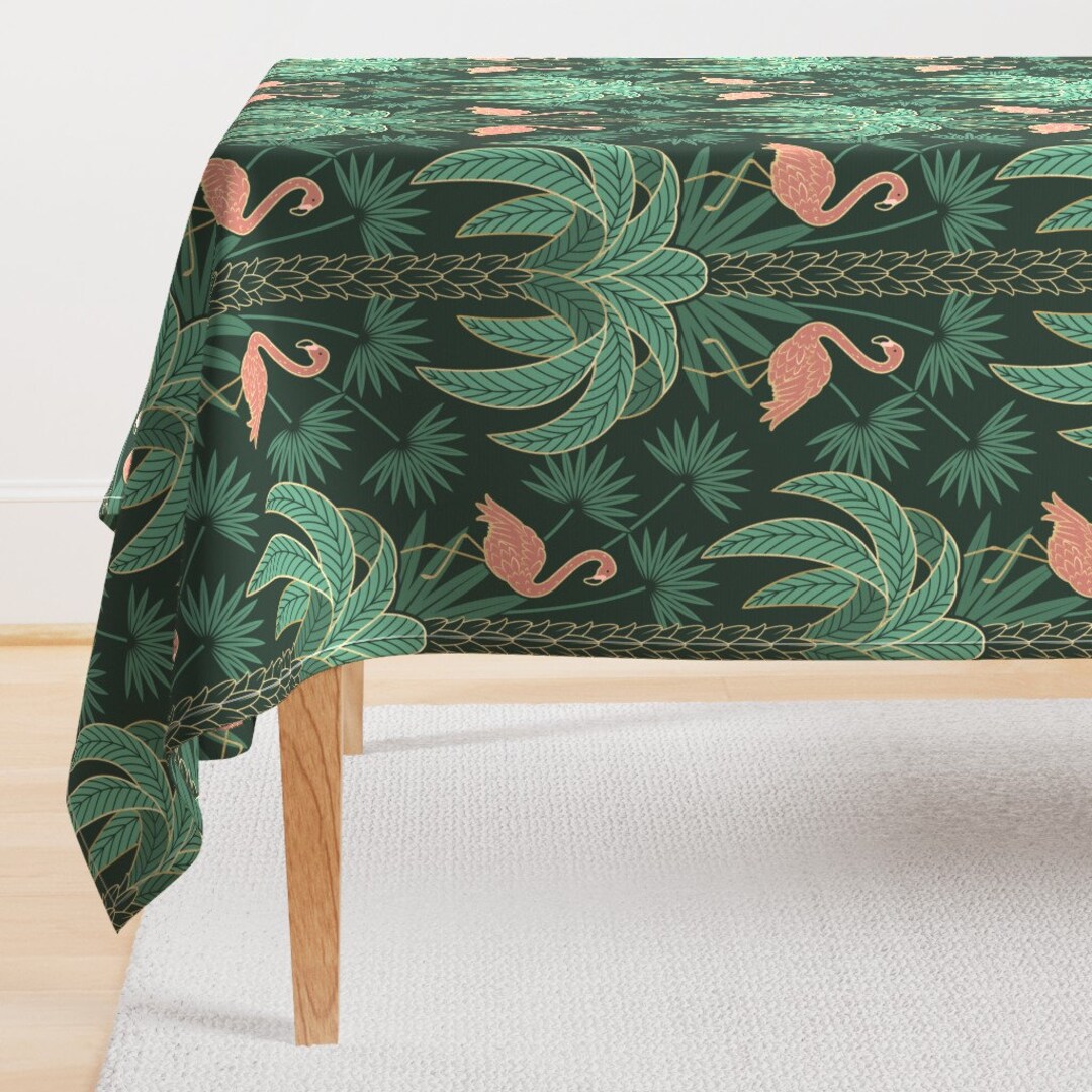 Tropical Art Deco Tablecloth Palm Trees and Flamingo by Hannahshields ...