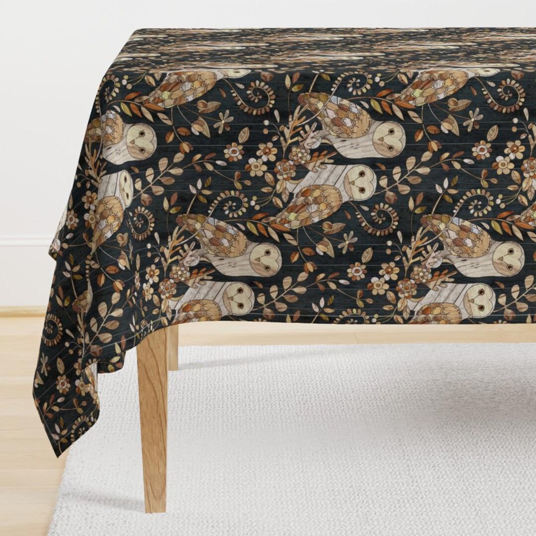 Barn Owl Tablecloth - Wooden Wonderland Barn Owl by Micklyn - Faux Wood ...