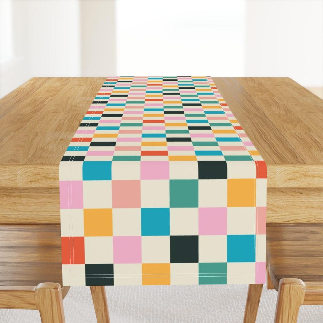 Retro Checkerboard Table Runner - Bright Mid-century Check by ...