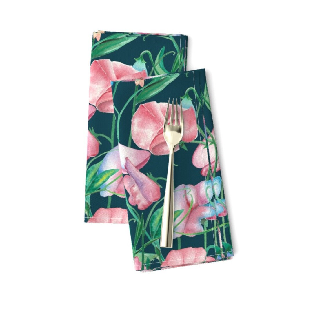 Spring Floral Dinner Napkins set of 2 Sweet Pea on Blue by Edinburghese ...