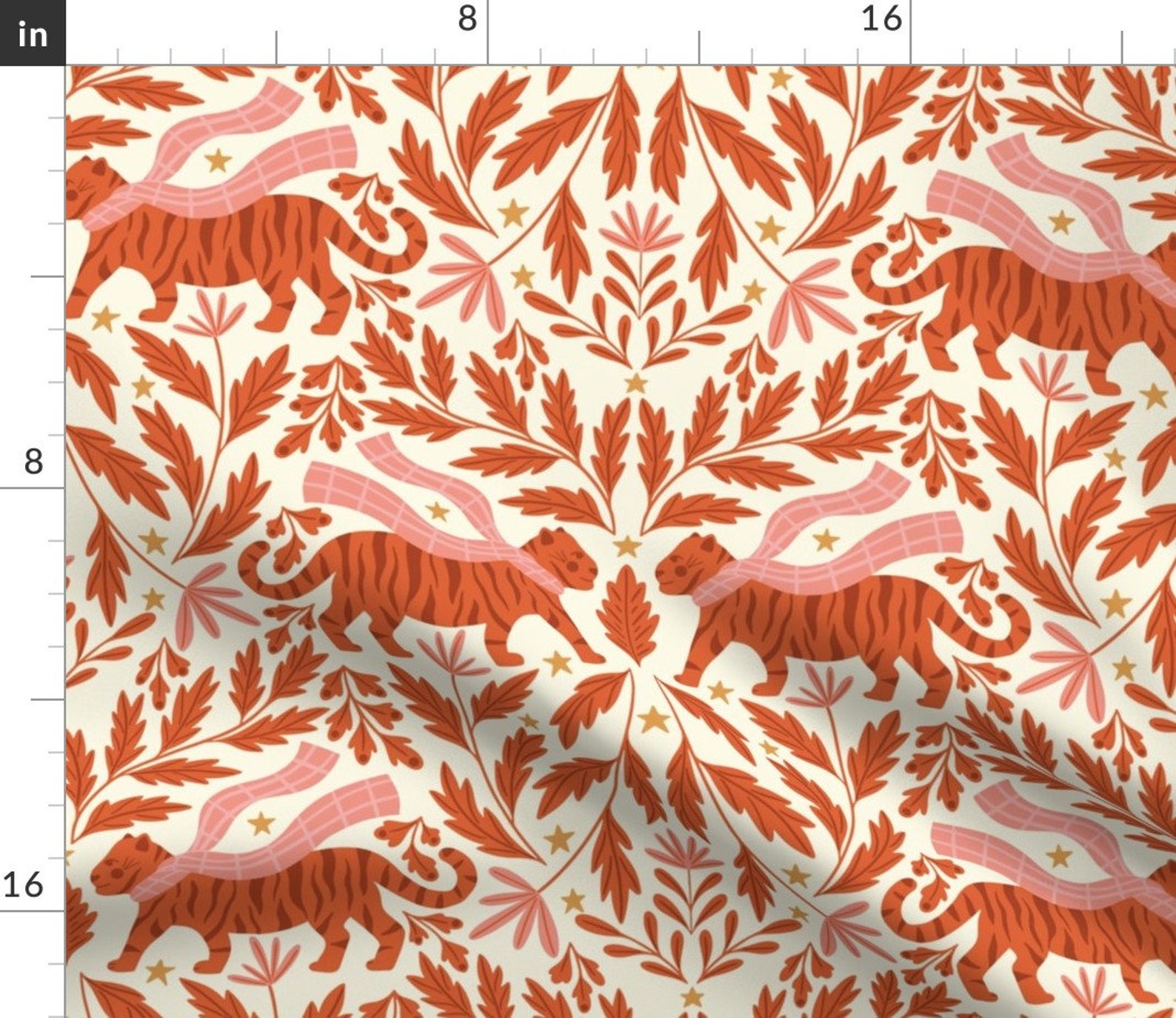 Tiger Damask Curtain Panel Cozy Tigers by Carysmula Red - Etsy