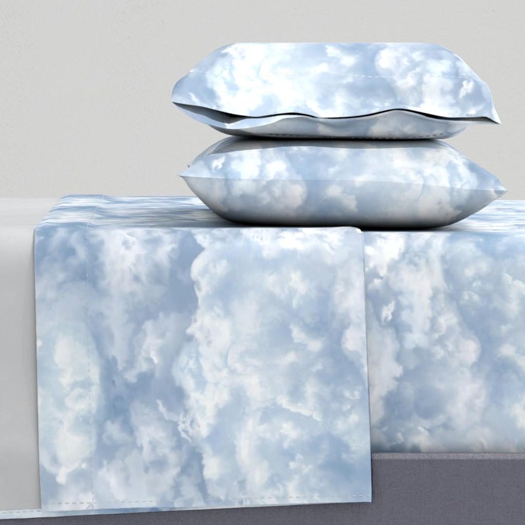Boho Cloudy Sky Sheets - White Clouds by Lbaron - Light Blue Fluffy ...