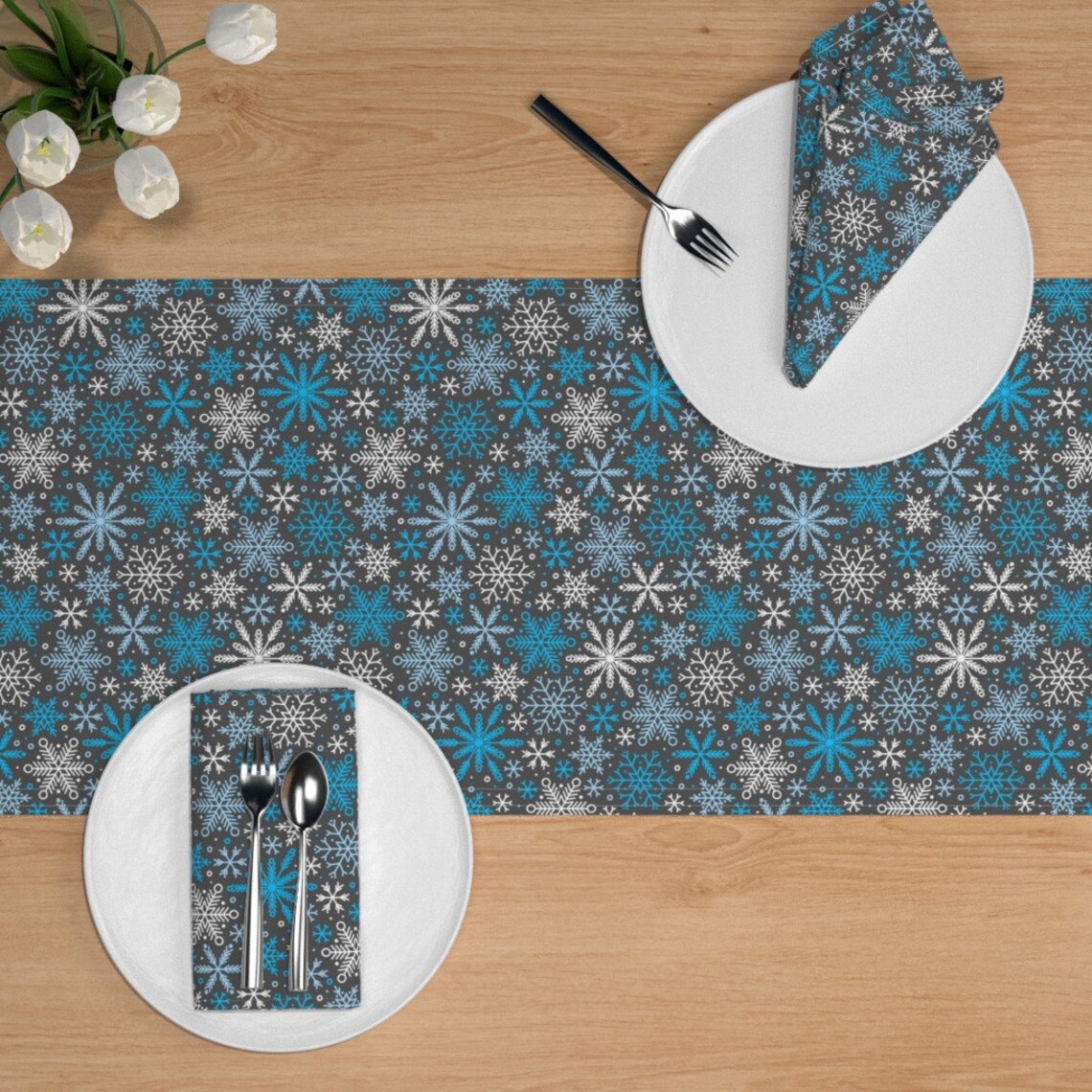 Snowflake Table Runner Season of Snow Dark Blue by Robyriker - Etsy