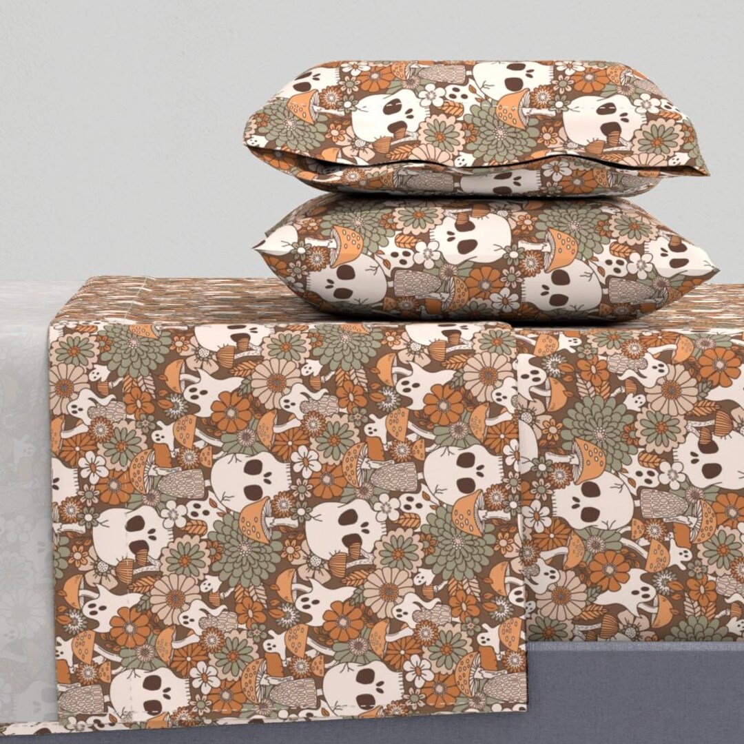 Boho Halloween Sheets - Spooky Mushroom Garden by Latheandquill - Skull ...