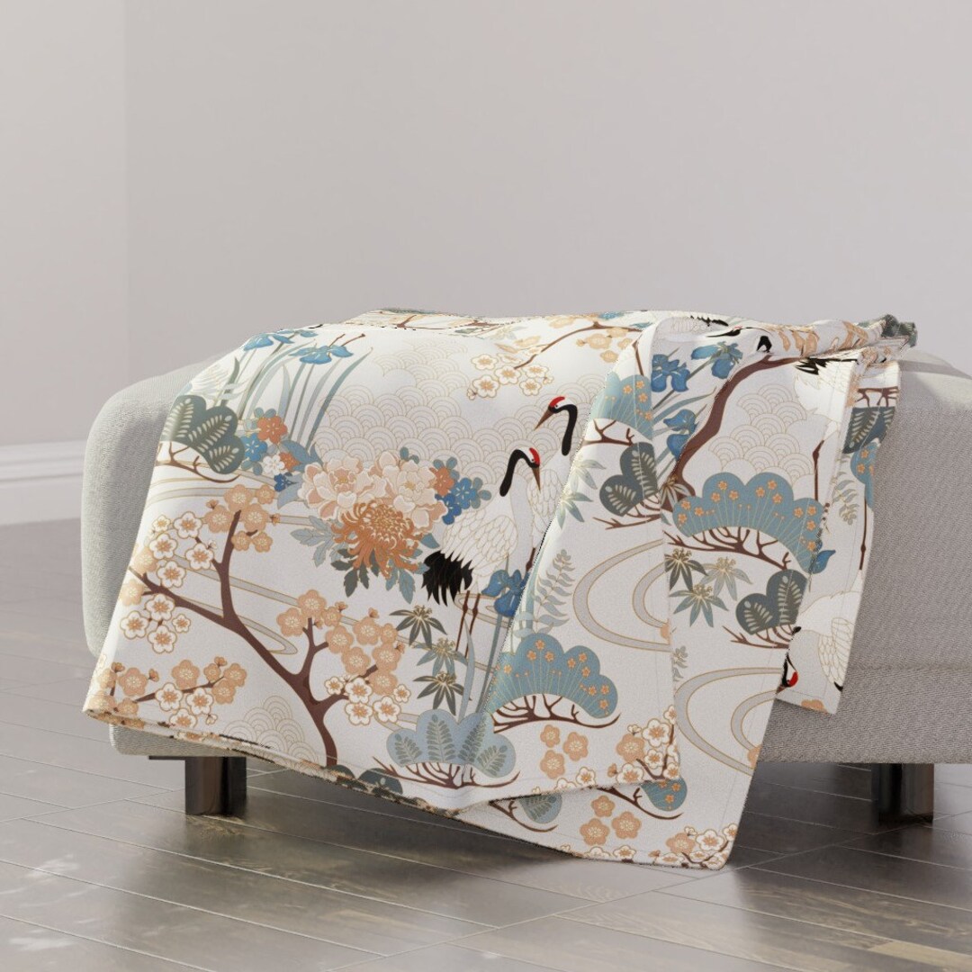 Asian Inspired Throw Blanket Japanese Garden Grey by - Etsy