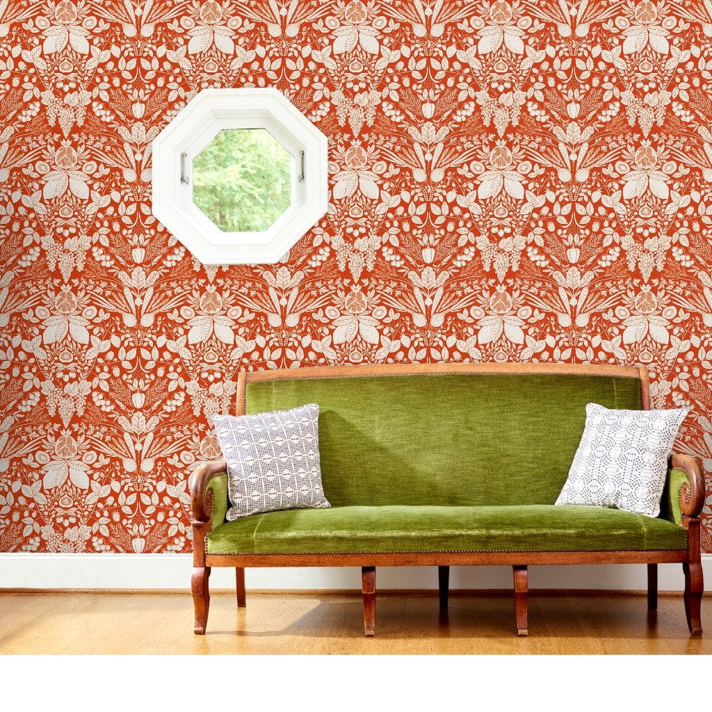 Fruit Damask Non-pasted Wallpaper Fruits Vegetables Carrot Orange ...