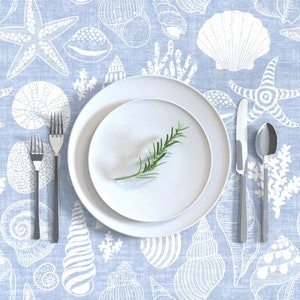 Nautical Seashell Tablecloth Coastal Treasures by Kimsa Coral Starfish ...