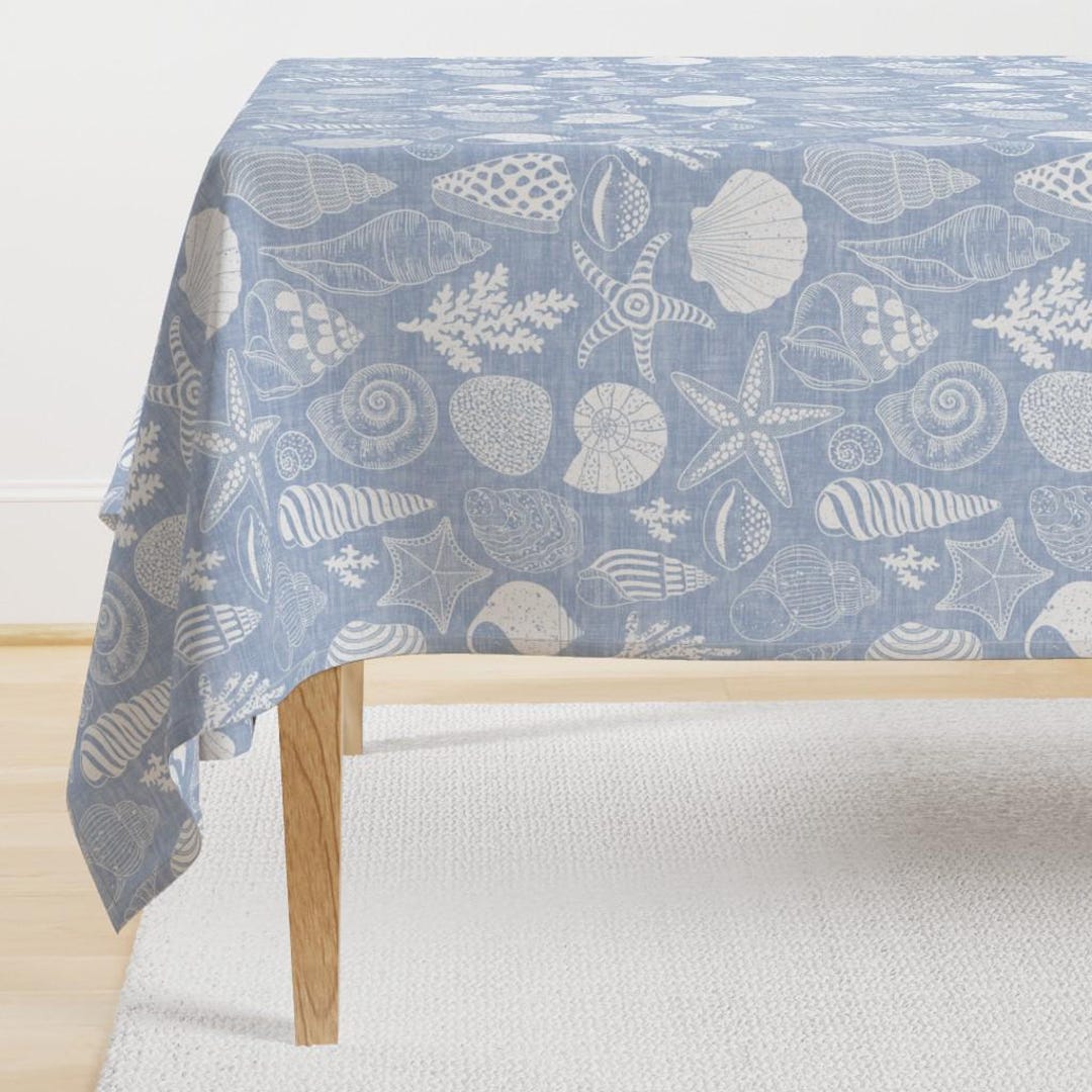 Nautical Seashell Tablecloth - Coastal Treasures by Kimsa - Coral ...