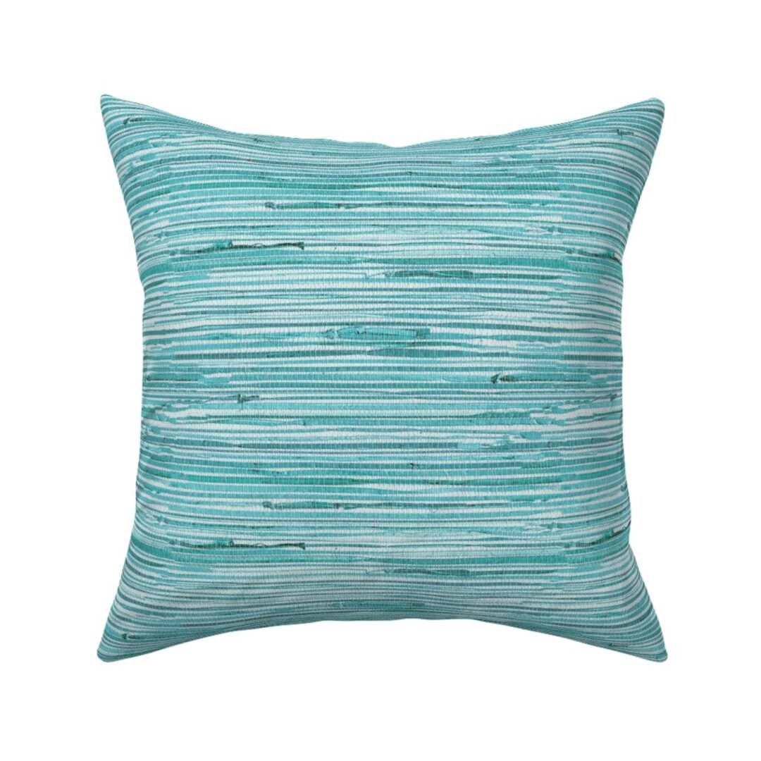 Teal Throw Pillow Grasscloth Print Turquoise Blue by Etienne - Etsy