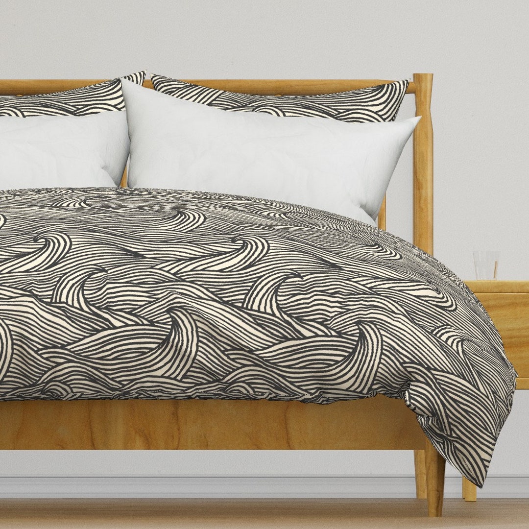 Modern Coastal Bedding Dark Waves by Amy_maccready Abstract Ocean Black ...