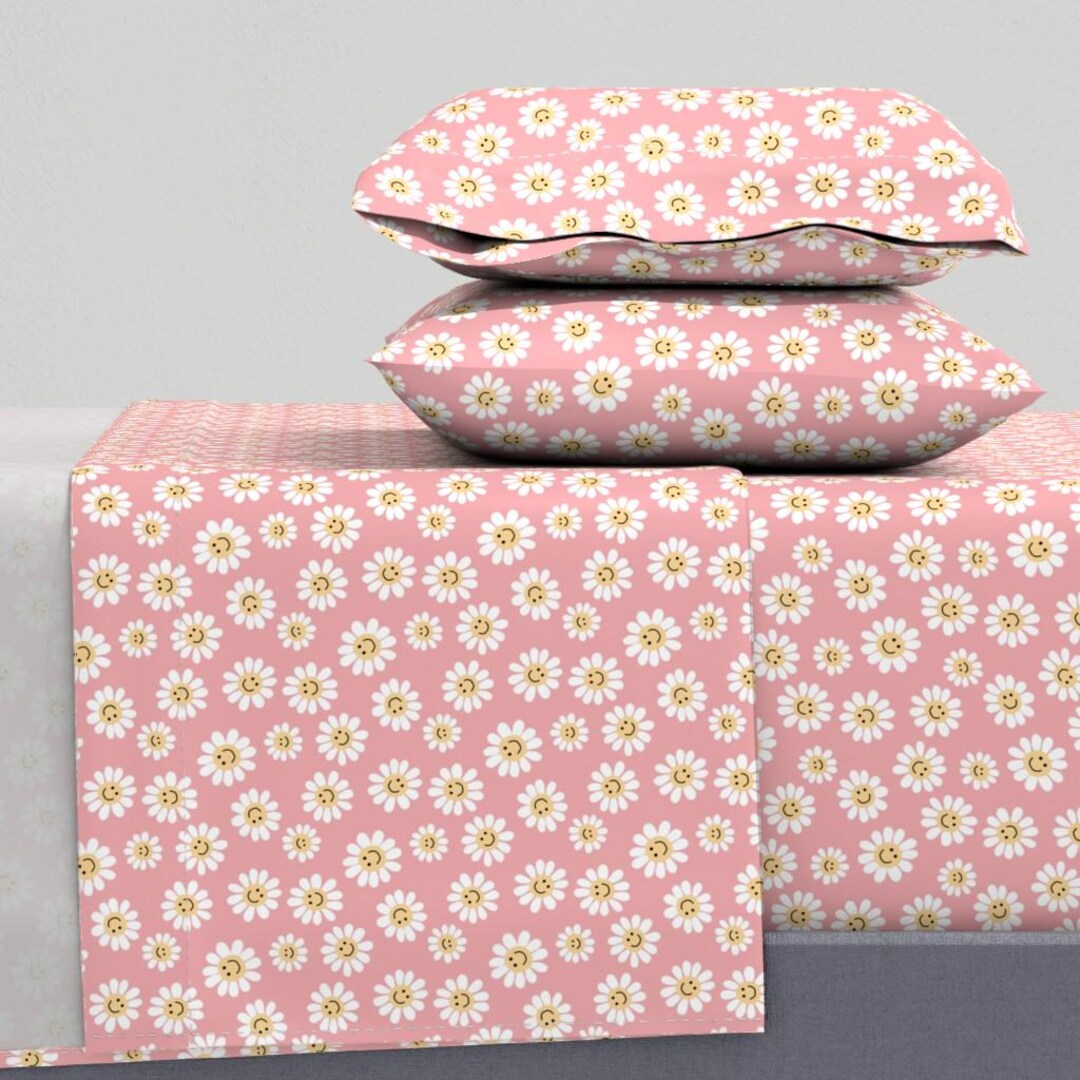Whimsical Sheets - Smiley Daisy on Pink by Hey_cute_design - Daisy ...