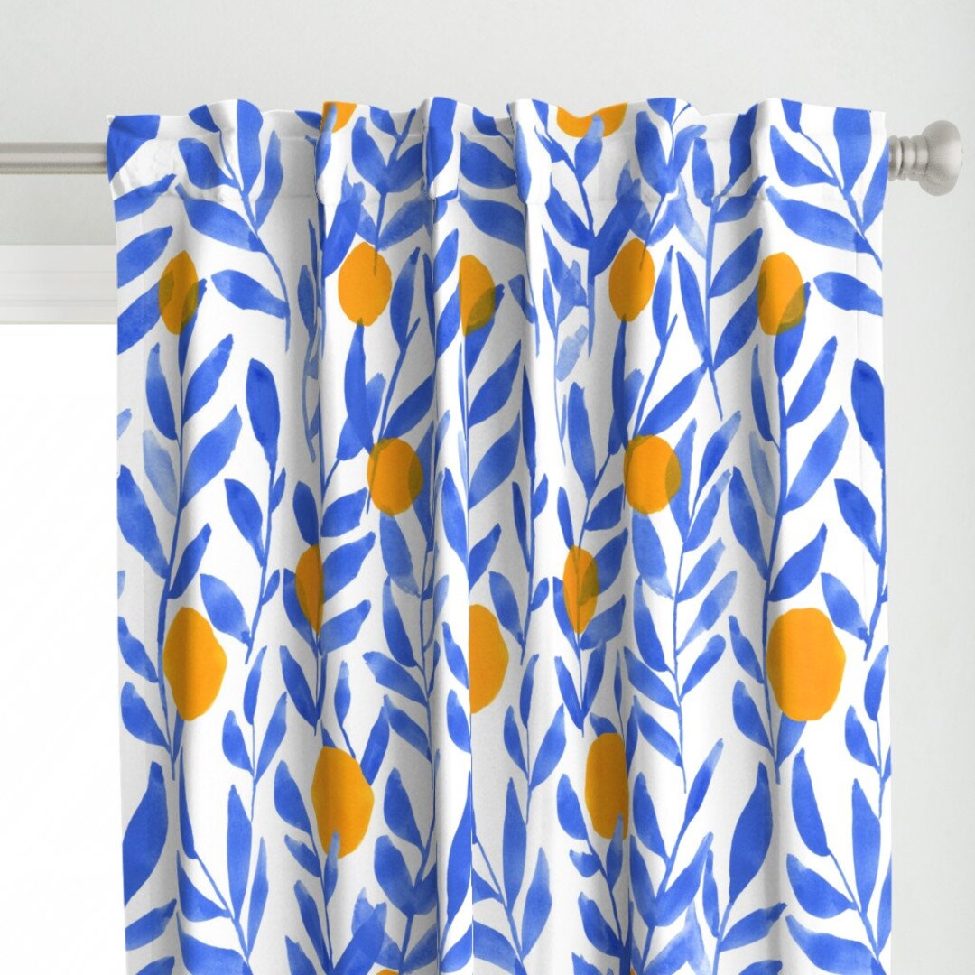 Block Print Citrus Curtain Panel Lemon by - Etsy