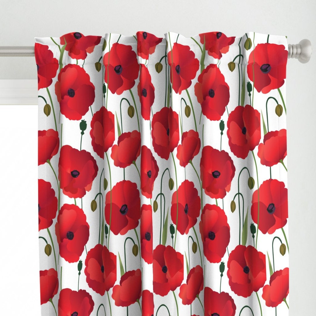 Flowers Curtain Panel - Floral Red Poppies Poppies Jumbo Custom Curtain ...