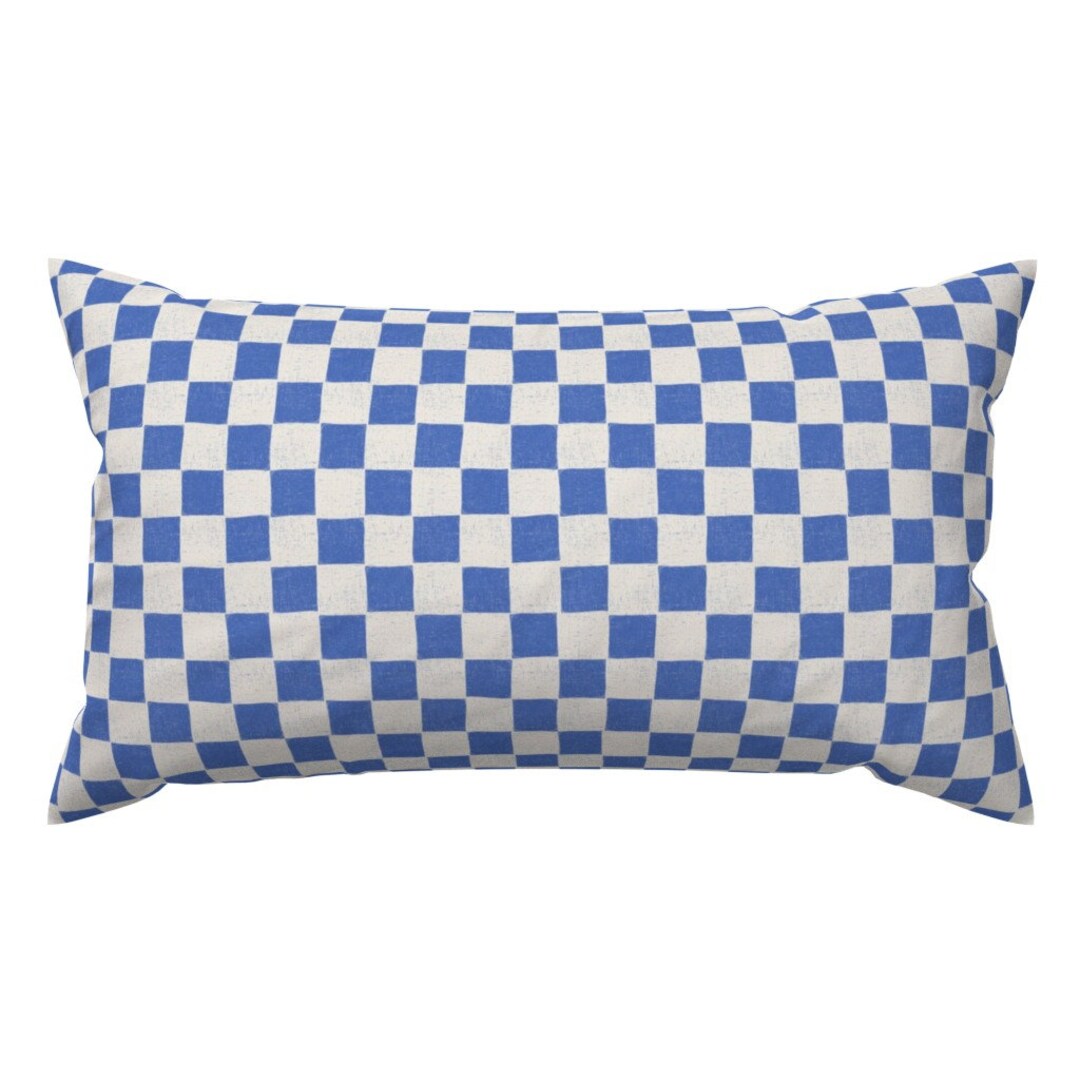 Blue Accent Pillow Blue Check by Apostrofodesign Geometric Hand-drawn ...