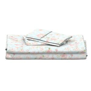 Romantic Rose Sheets June Roses Aqua by Lilyoake Shabby Chic Retro 90s ...