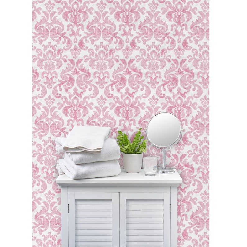 Damask Non-pasted Wallpaper Vintage Inspired Ikat Floral - Damask Worn ...
