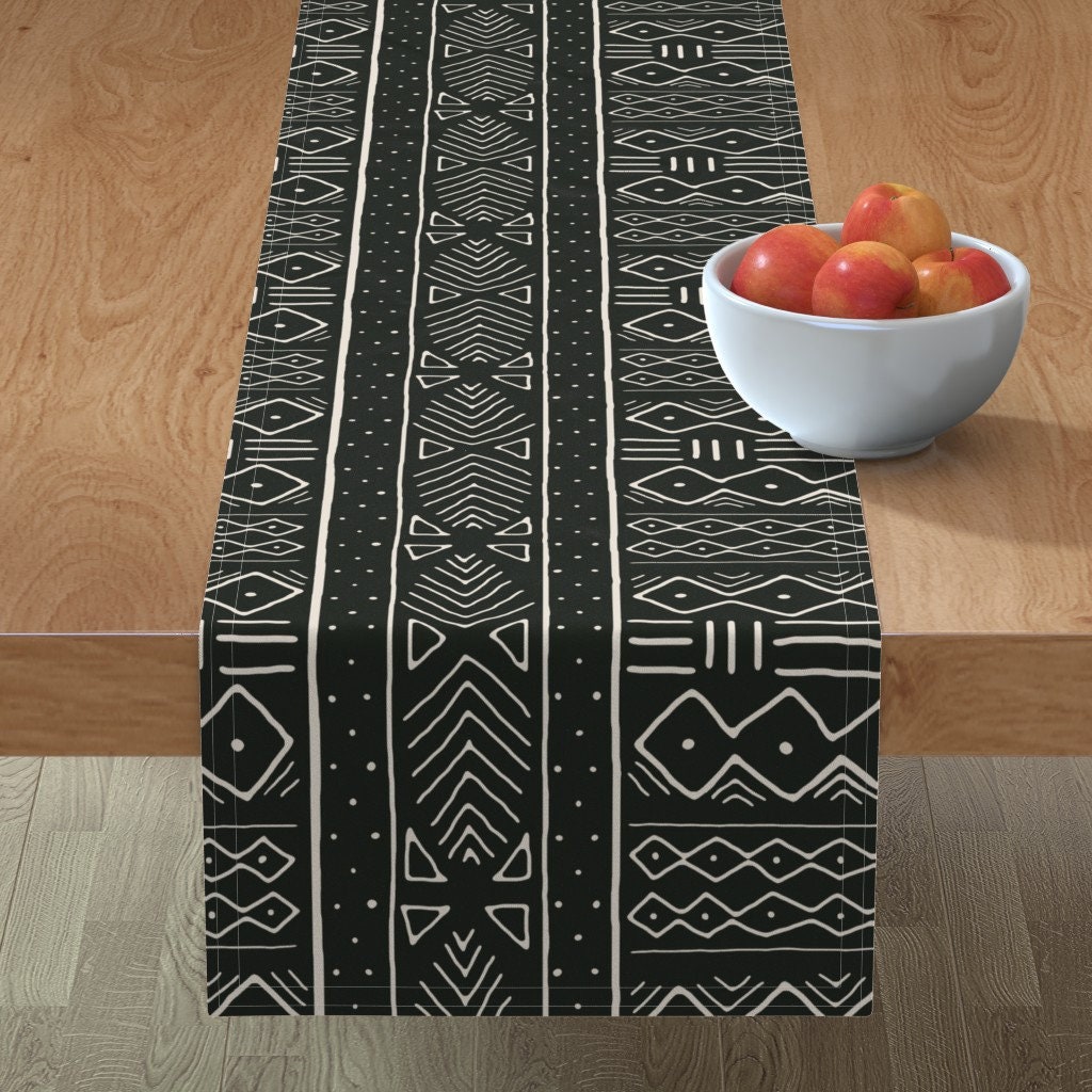 Mudcloth Table Runner Mudcloth in Bone on Black by - Etsy