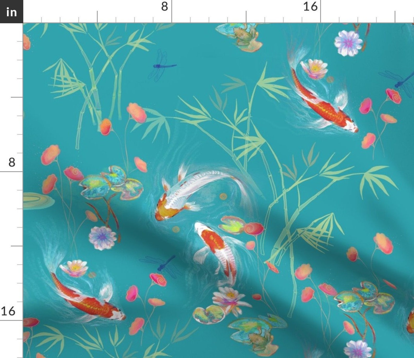 Koi Fish Table Runner Japanese Water Garden Teal by - Etsy