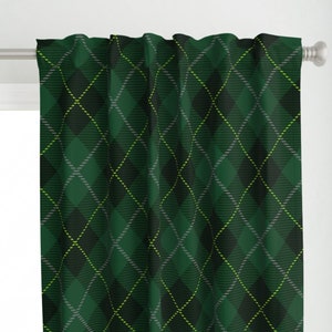 Green Plaid Curtain Panel Dark Green Christmas Tartan by - Etsy