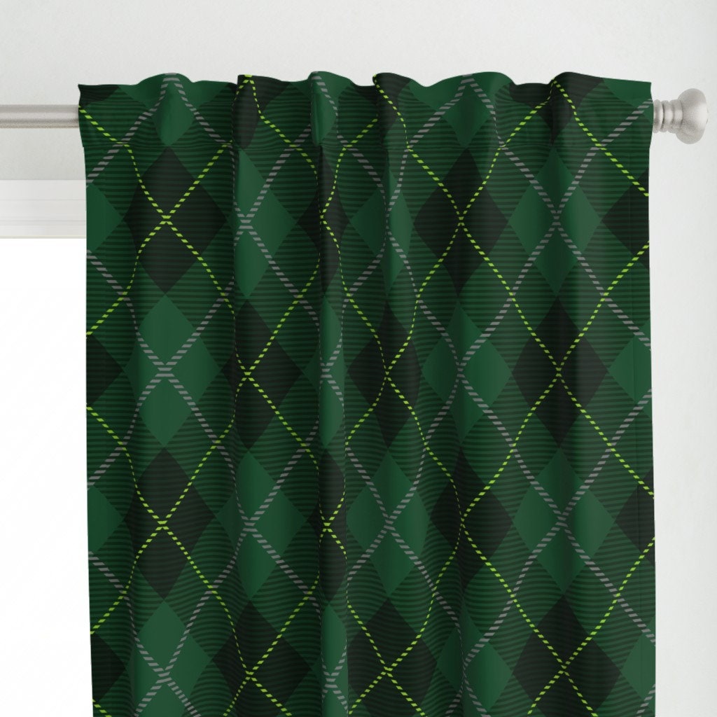 Green Plaid Curtain Panel Dark Green Christmas Tartan by - Etsy
