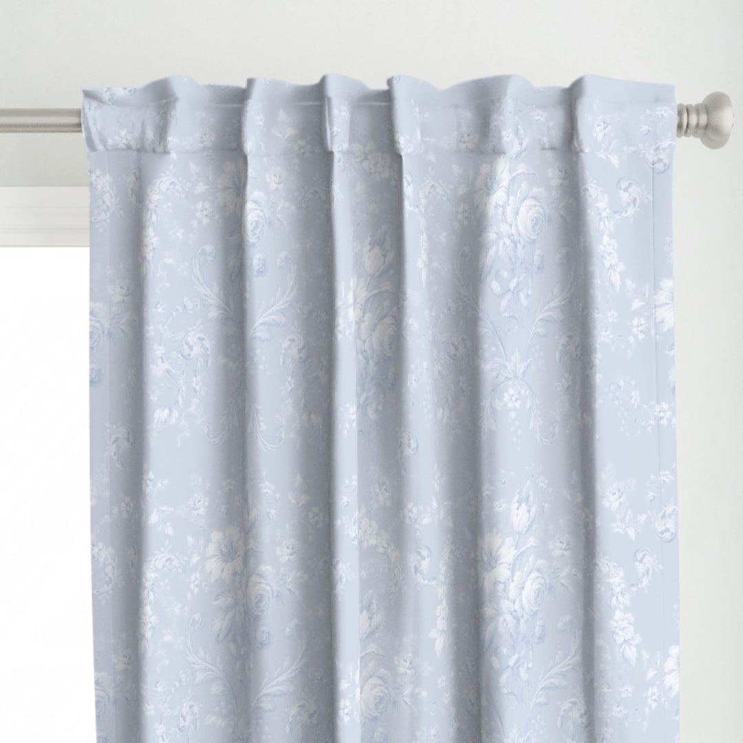 Rococo Blue Floral Curtain Panel - Faded Rococo by Lilyoake - French ...