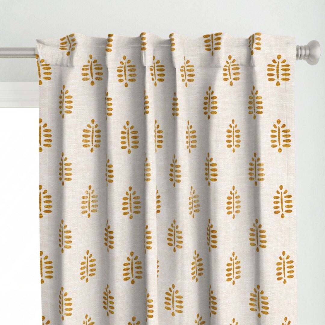 Boho Block Print Curtain Panel - Block Print Fern in Golden by ...