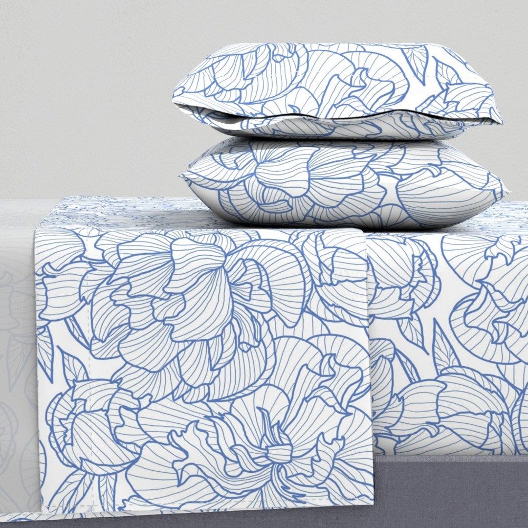 Blue Peony Sheets Lineart Peonies by Michaelakobyakov - Etsy