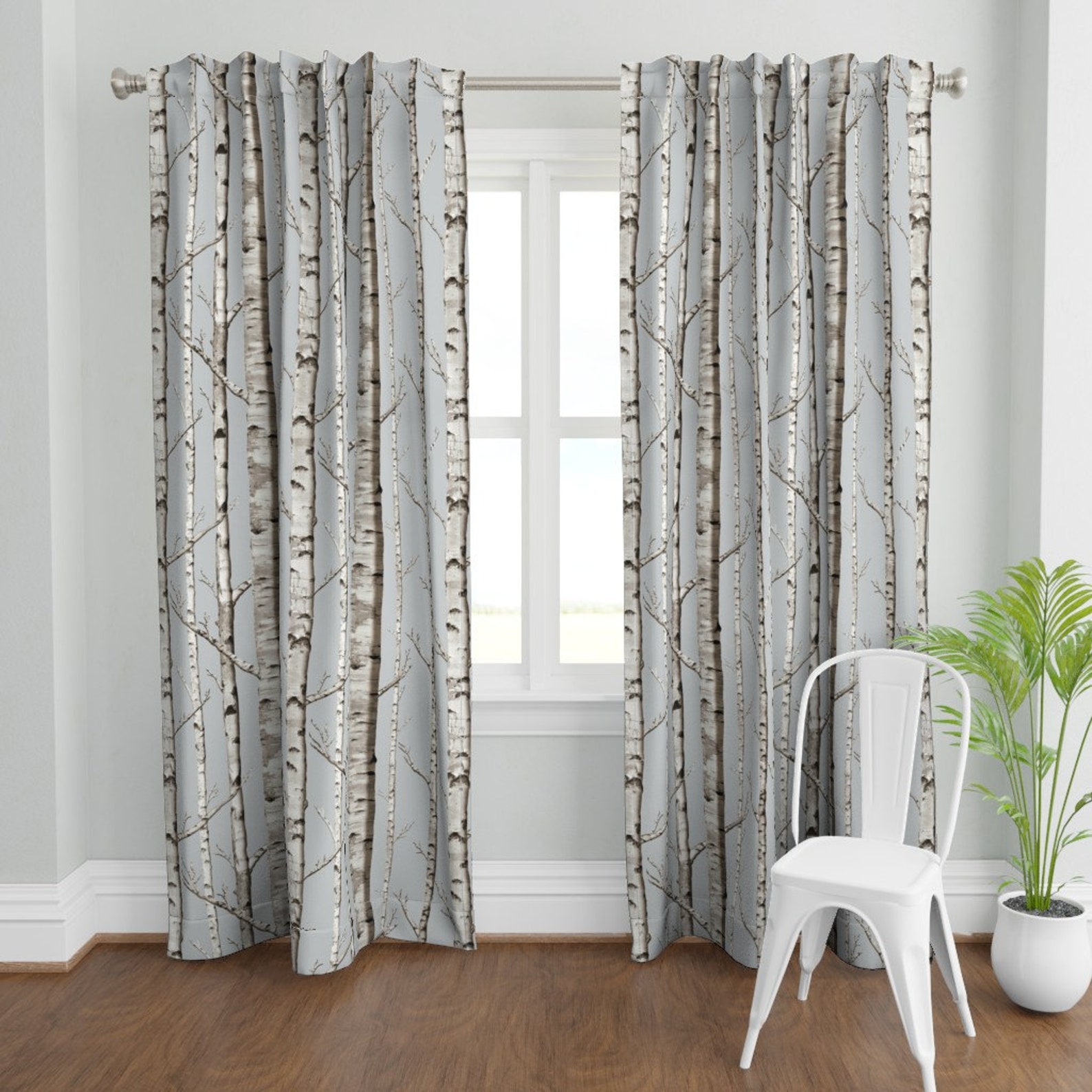 Birch Tree Curtain Panel Birch Grove in Whitestone by - Etsy