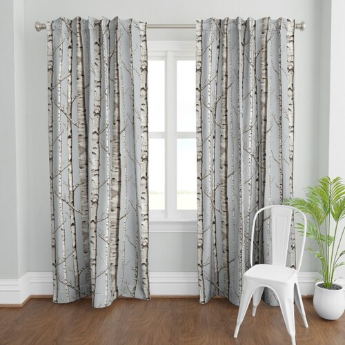 Birch Tree Curtain Panel Birch Grove in Whitestone by - Etsy