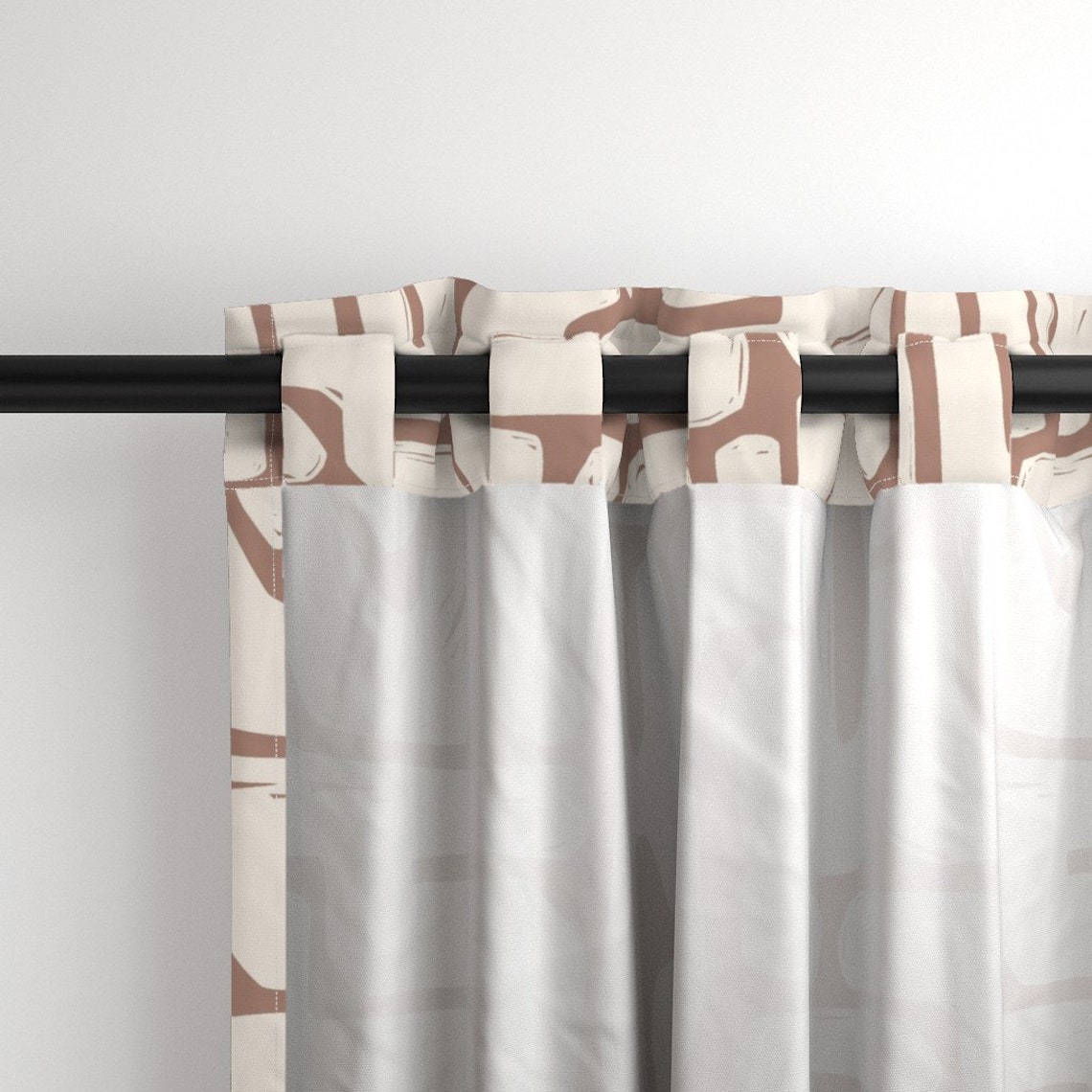 Earth Tone Abstract Curtain Panel - Geometric Brown Pink Ivory Bold ...