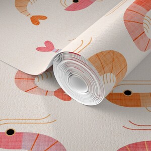 Cute Shrimp Non-pasted Wallpaper - Shrimps on Cream by Heleenvanbuul ...