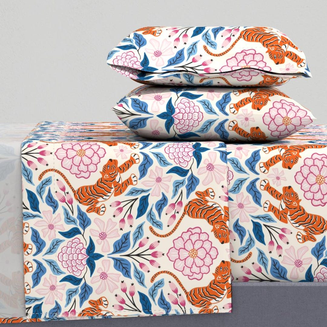 Maximalist Tropical Sheets - Tiger Damask Pink by Vivdesign - Jungle ...