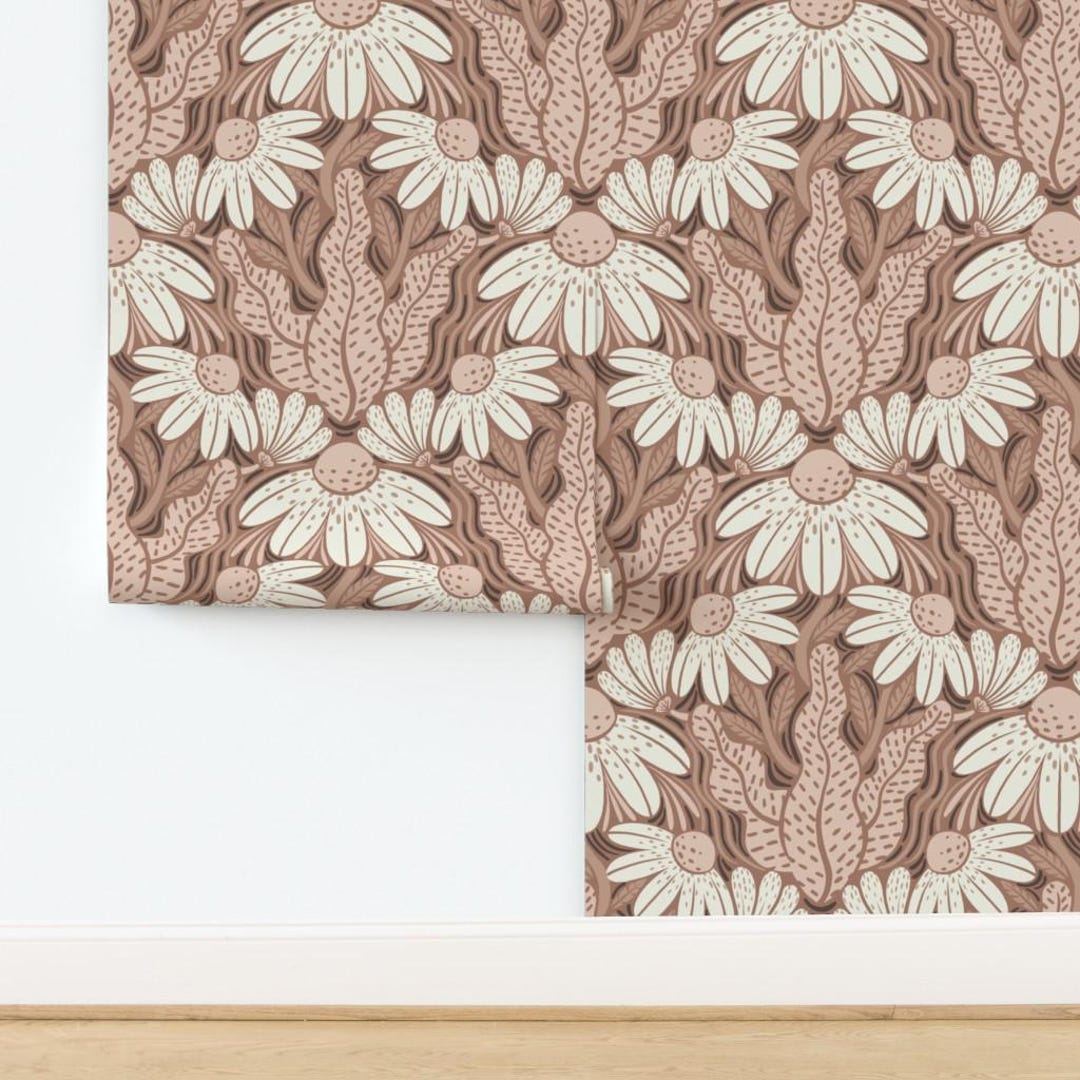 Whimsical Floral Non-pasted Wallpaper Retro Blossom Earth Tone - Daisy ...