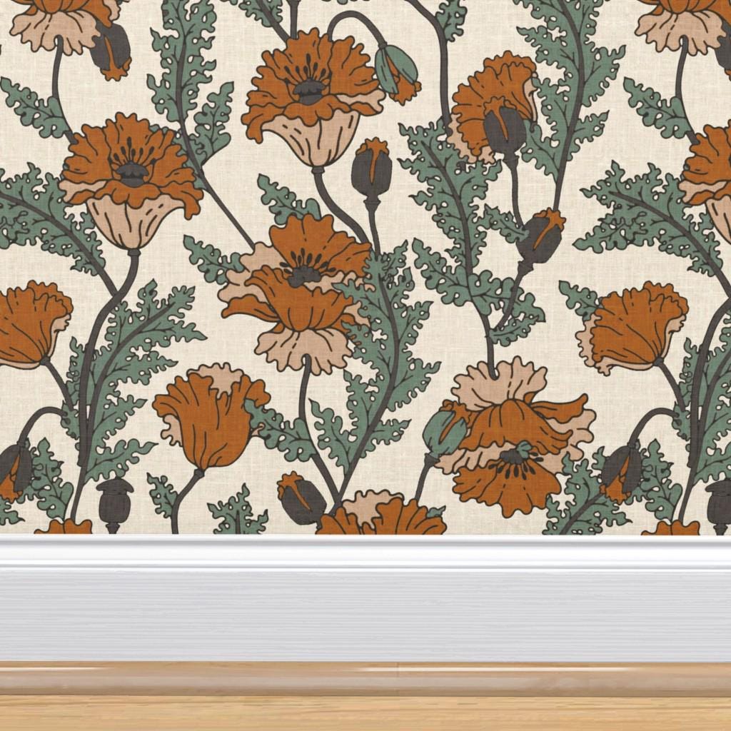Boho Botanical Non-pasted Wallpaper Rust Flower Floral Nature - Joon ...