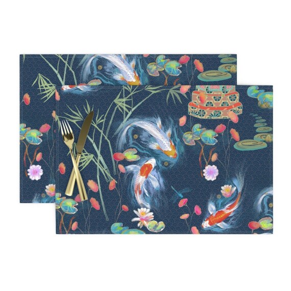 Koi Fish Placemats Set of 2 Japanese Water Garden by | Etsy