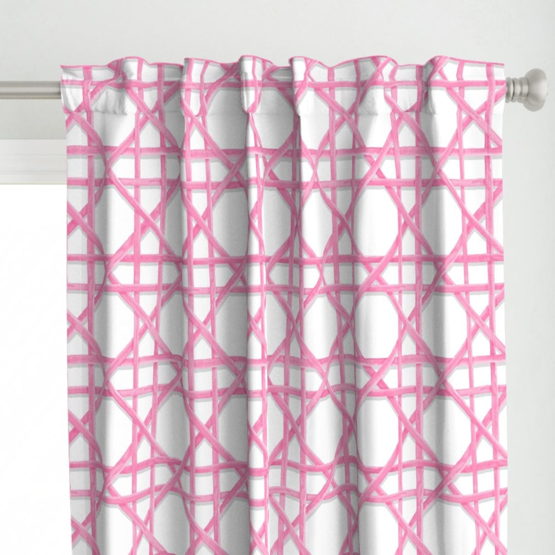 Pink Lattice Curtain Panel - Chinoiserie Trellis Wicker Preppy Coastal ...