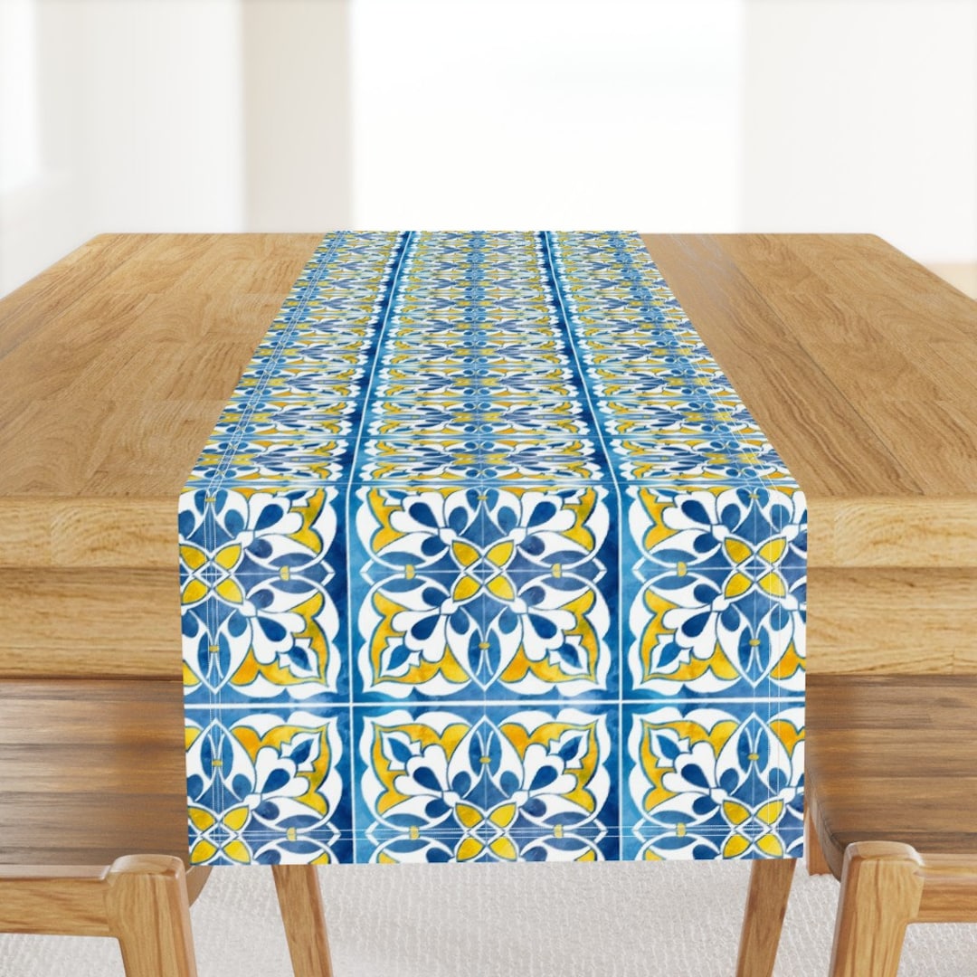 Spanish Tiles Table Runner - Spanishtile2 by Gaiamarfurt - Watercolor ...